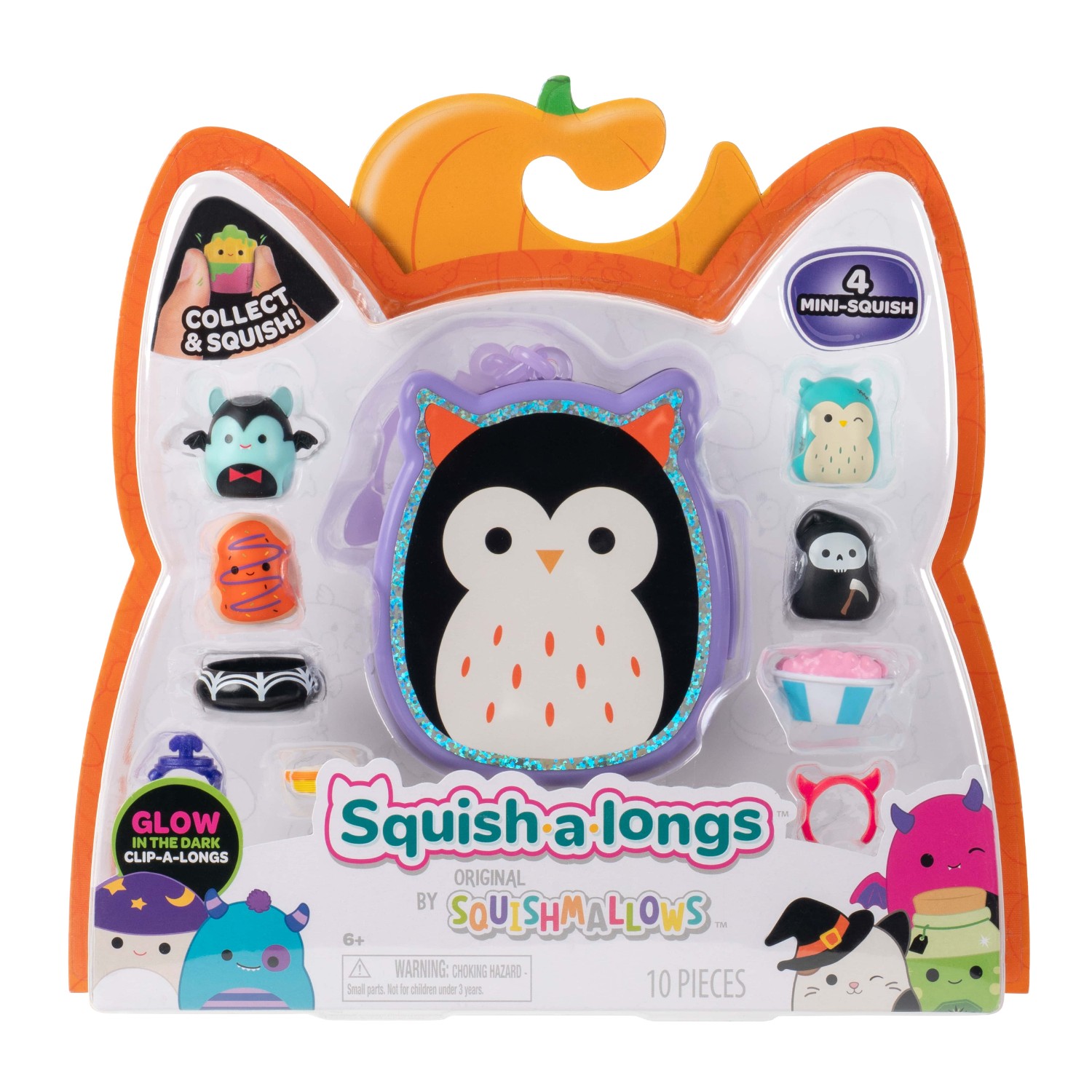 Squishmallows Squish-a-Long Hallowen Clip-a-longs 4 Pack - Owl | Easons.com