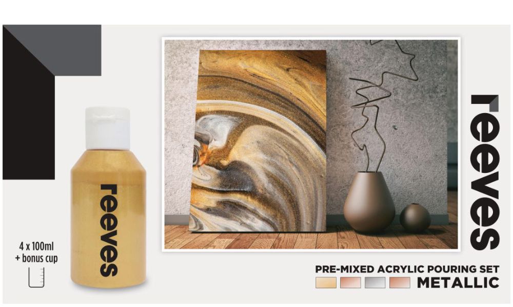 Reeves Pre-Mixed Acrylic Pouring Set Metallic