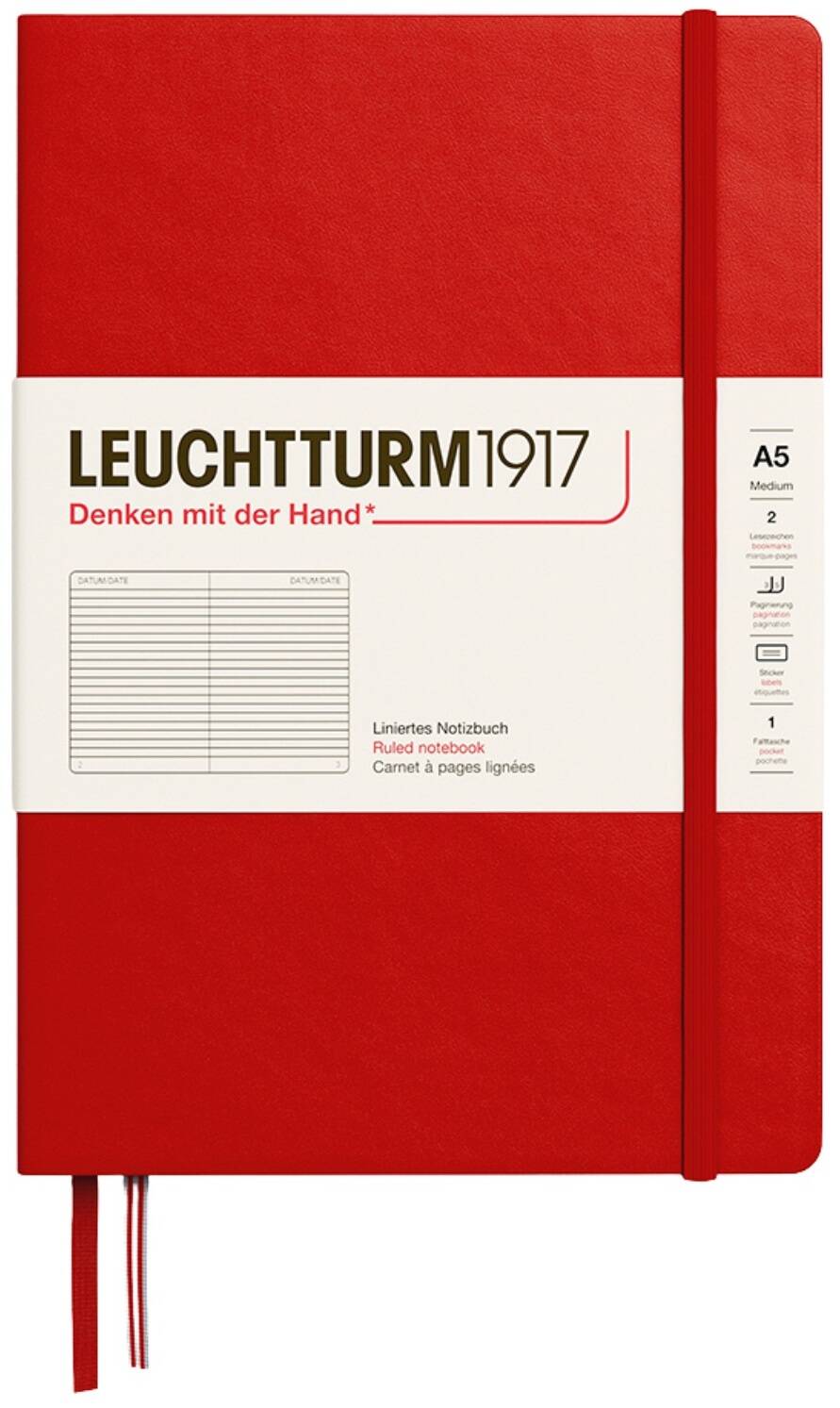 Leuchtturm Notebook Medium A5 Ruled Hardcover 251 Pages - Cherry ...
